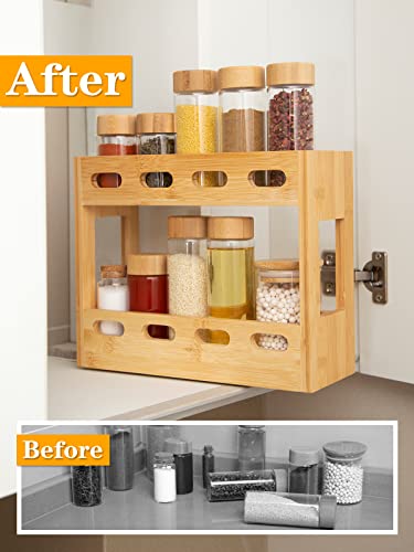 Vinknde Pull Out Spice Rack Organizer for Cabinet,Bamboo Spice Rack Soice Rack 2 Tiers,Slide Out Vertical Seasoning Spice Organizer for Cabinet,Pantry,Kitchen