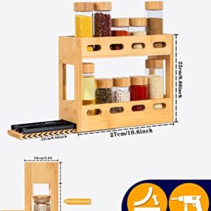 Vinknde Pull Out Spice Rack Organizer for Cabinet,Bamboo Spice Rack Soice Rack 2 Tiers,Slide Out Vertical Seasoning Spice Organizer for Cabinet,Pantry,Kitchen