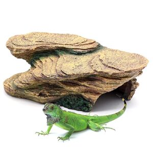 turtle basking platform shale scape step ledge, reptile cave hideout turtle tank accessories decorations, great for reptiles, amphibians, leopard gecko, bearded dragons, lizard, frogs