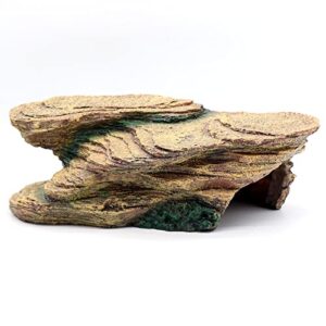 Turtle Basking Platform Shale Scape Step Ledge, Reptile Cave Hideout Turtle Tank Accessories Decorations, Great for Reptiles, Amphibians, Leopard Gecko, Bearded Dragons, Lizard, Frogs