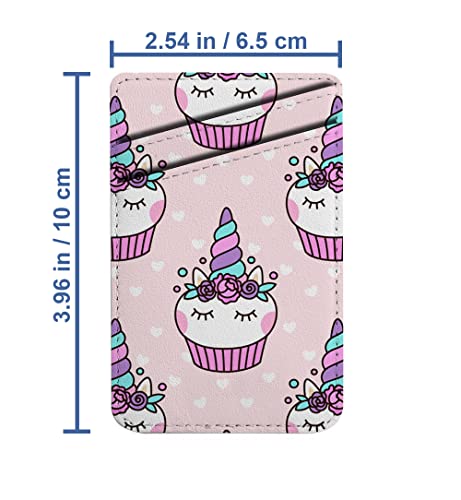 Diascia Pack of 2 - Cellphone Stick on Leather Cardholder ( Cute Unicorn Cupcake Pattern Pattern ) ID Credit Card Pouch Wallet Pocket Sleeve