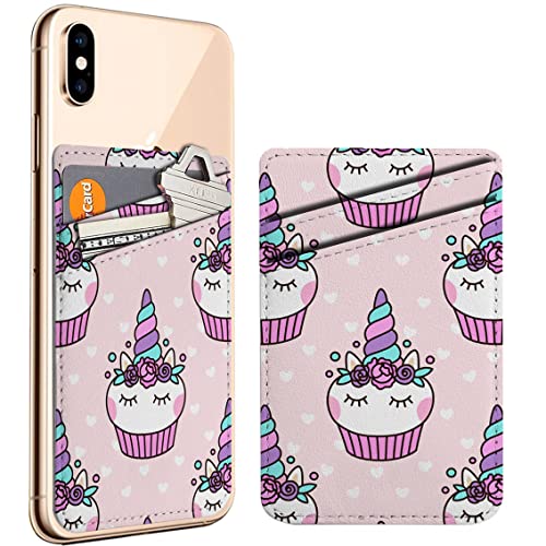 Diascia Pack of 2 - Cellphone Stick on Leather Cardholder ( Cute Unicorn Cupcake Pattern Pattern ) ID Credit Card Pouch Wallet Pocket Sleeve