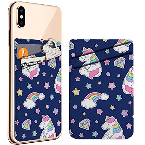 Pack of 2 - Cellphone Stick on Leather Cardholder ( Cute Pastel Unicorn Rainbow Diamond Pattern Pattern ) ID Credit Card Pouch Wallet Pocket Sleeve