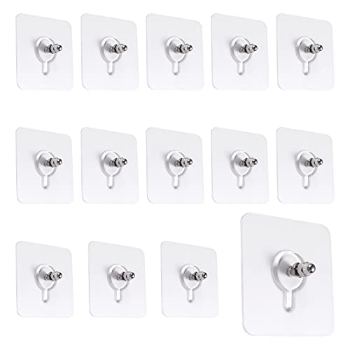 SAVITA 14pcs Adhesive Wall Screws Hanging Nails, No-Trace Sticker Free Screw, Wall Mount Hanging Nails Adhesive Wall Mount Screw for Kitchen Bathroom Wall Hanging（0.51inch）