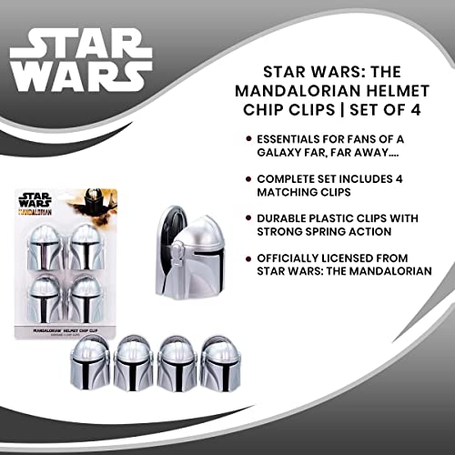 Star Wars: The Mandalorian Helmet Heavy Duty Chip Clips, Set of 4 | Plastic Bag Clamps For Snacks and Food Storage With Air Tight Seal Grip | Useful Home & Kitchen Decoration Essentials