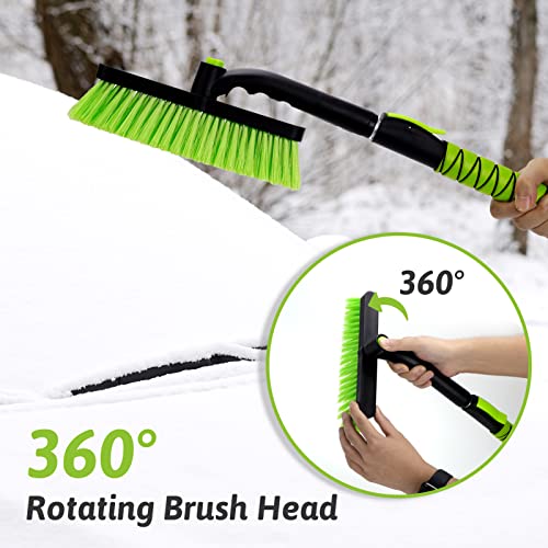 Yougfin 33" Ice Scraper for Car Windshield, Snow Brush, 2 in 1 Snow Removal for Cars with Foam Grip and 360° Pivoting Brush Head for Auto Truck SUV