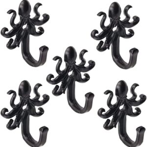 XUEBEI 5 Pack Wall Mounted Key Holder,Nautical Decor Wall Art Octopus Hooks,Heavy Duty Towel Hooks Decorative for Patio Backyard Yard Fence Pool Bathroom Living Room (B-Octopus Hook)