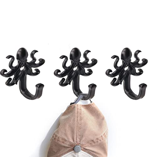 XUEBEI 5 Pack Wall Mounted Key Holder,Nautical Decor Wall Art Octopus Hooks,Heavy Duty Towel Hooks Decorative for Patio Backyard Yard Fence Pool Bathroom Living Room (B-Octopus Hook)