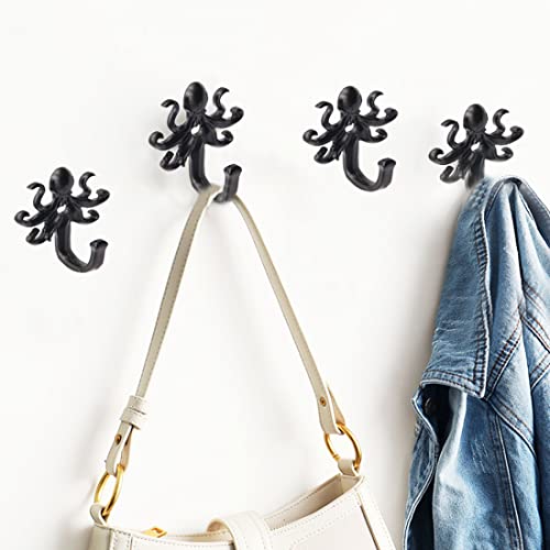 XUEBEI 5 Pack Wall Mounted Key Holder,Nautical Decor Wall Art Octopus Hooks,Heavy Duty Towel Hooks Decorative for Patio Backyard Yard Fence Pool Bathroom Living Room (B-Octopus Hook)