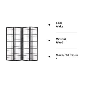 FDW Room Divider 4 Panel Oriental Shoji Screen 6Ft Folding Privacy Divider Wall Divider Portable Freestanding Partition Screen Japanese-Inspired Wood Divider ,White