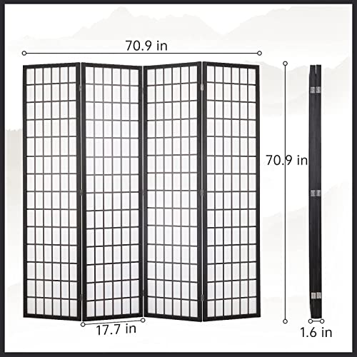 FDW Room Divider 4 Panel Oriental Shoji Screen 6Ft Folding Privacy Divider Wall Divider Portable Freestanding Partition Screen Japanese-Inspired Wood Divider ,White