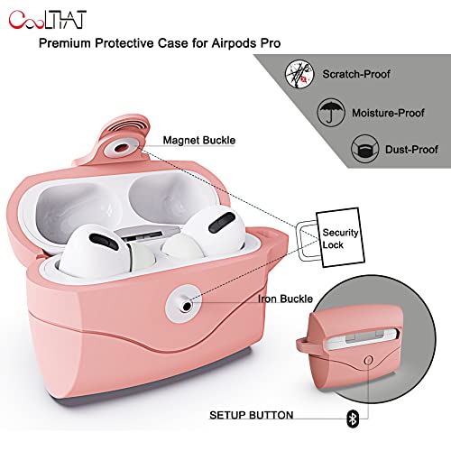 COOLTHAT 5 in One New Airpods Pro Case Cover with Magnetic Button Secured Lock(Designed in Jun. 2022), 360° Shockproof Protective Case for Airpod Pro 2019, Supports Wireless Charging（Pink）