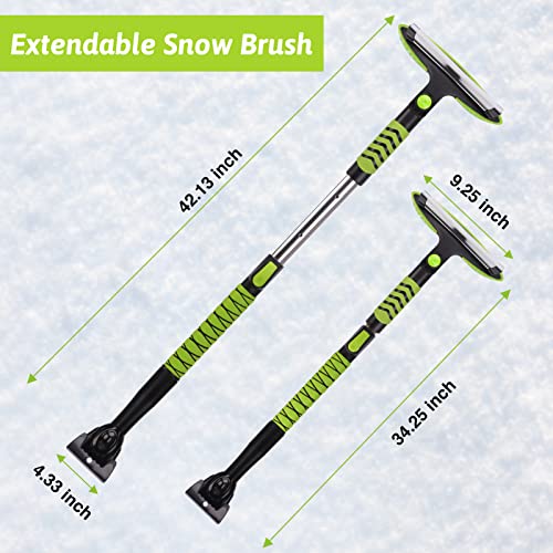 Yougfin 42" Ice Scraper for Car Windshield, Snow Brush with Squeegee, 3 in 1 Snow Removal for Cars with Foam Grip and 180° Pivoting Brush Head for Auto Truck SUV