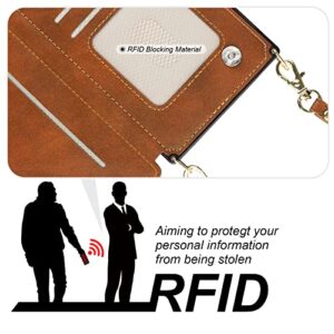 Bocasal Crossbody Wallet Case for iPhone 14 Plus with RFID Blocking Card Slot Holder, Magnetic Flip Folio Purse Case, PU Leather Zipper Handbag with Detachable Lanyard Strap 6.7 Inch 5G (Brown)