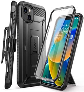 supcase unicorn beetle pro case for iphone 14 / iphone 13 6.1", built-in screen protector & kickstand & belt-clip heavy duty rugged case (black)