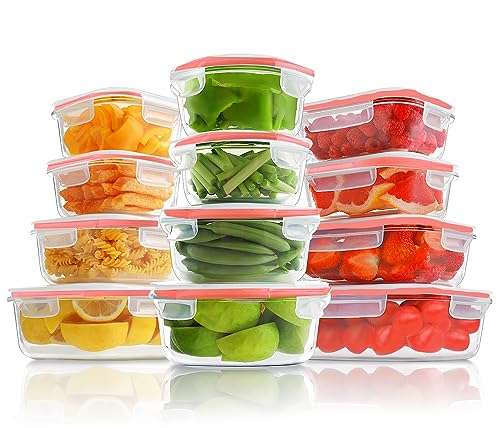 HOMBERKING 8 Pack Glass Meal Prep Containers 3 Compartment, 36oz Glass Food Storage Containers with Lids - Red