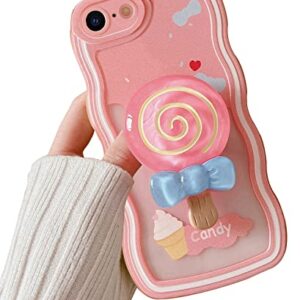 KUMTZO iPhone SE 2022/2020 Case,iPhone 8/7 Case, Cute Cream Print Clear Soft TPU Case with Candy Ring Kickstand Camera Protection Shockproof Cover for Women Girls with iPhone 7/8 4.7 inch (Pink)