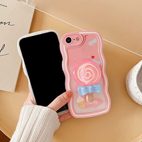 KUMTZO iPhone SE 2022/2020 Case,iPhone 8/7 Case, Cute Cream Print Clear Soft TPU Case with Candy Ring Kickstand Camera Protection Shockproof Cover for Women Girls with iPhone 7/8 4.7 inch (Pink)