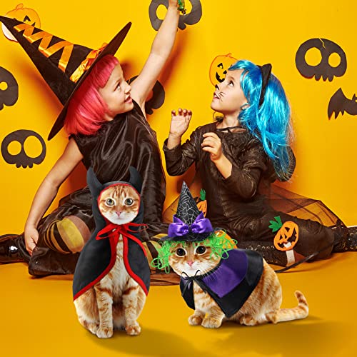 4 Pcs Halloween Pet Costume Cat Dog Wizard Costume Vampire Devil Cloak with Hat Bat Wings Wizard Hat Devil Cloak Cat Small Dogs Outfits for Halloween Party Pet Cosplay