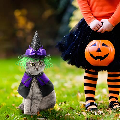 4 Pcs Halloween Pet Costume Cat Dog Wizard Costume Vampire Devil Cloak with Hat Bat Wings Wizard Hat Devil Cloak Cat Small Dogs Outfits for Halloween Party Pet Cosplay