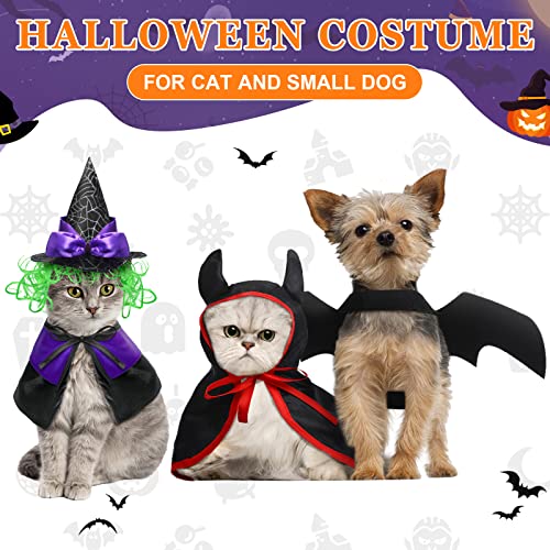 4 Pcs Halloween Pet Costume Cat Dog Wizard Costume Vampire Devil Cloak with Hat Bat Wings Wizard Hat Devil Cloak Cat Small Dogs Outfits for Halloween Party Pet Cosplay