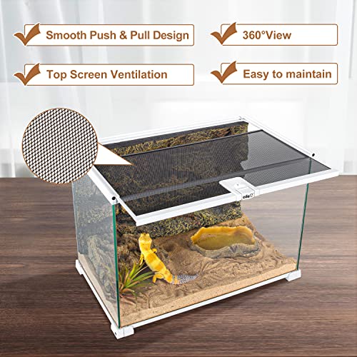 OIIBO 15 Gallon Glass Reptile Terrarium Tank, 20" X 12" X 14" Medium Reptile Terrarium with Sliding Screen Top for Gecko, Hermit Crab, Snake Reptiles and Small Animals