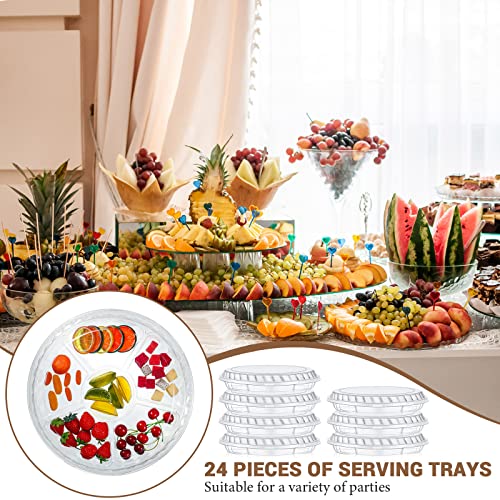 Yetene 24 Pcs 12 Inch Round Plastic Serving Tray with Lid Disposable Divided Serving Tray 6 Sectional Fruit Tray Veggie Platter Fruit Platter Container Clear Travel Organizer for Party Snack Buffet