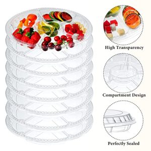 Yetene 24 Pcs 12 Inch Round Plastic Serving Tray with Lid Disposable Divided Serving Tray 6 Sectional Fruit Tray Veggie Platter Fruit Platter Container Clear Travel Organizer for Party Snack Buffet