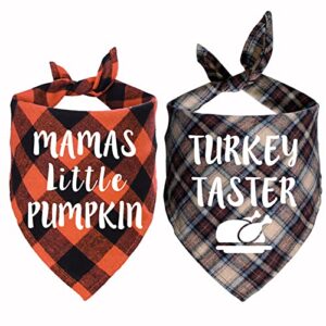 stmk thanksgiving day dog bandanas, 2 pack holiday fall plaid dog bandanas scarf for holiday fall halloween thanksgiving day dog puppy costume (mamas little pumpkin & turkey taster)