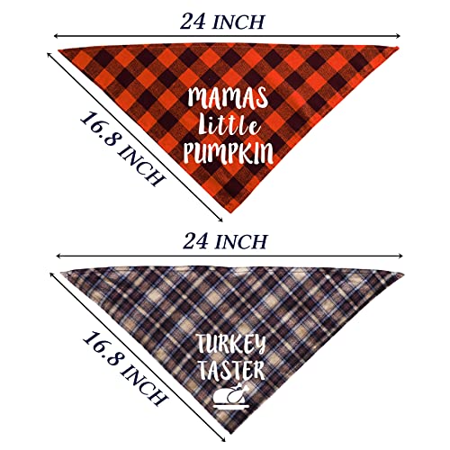 STMK Thanksgiving Day Dog Bandanas, 2 Pack Holiday Fall Plaid Dog Bandanas Scarf for Holiday Fall Halloween Thanksgiving Day Dog Puppy Costume (Mamas Little Pumpkin & Turkey Taster)