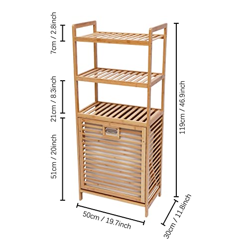 Bamboo Laundry Hamper with Rack,Laundry Basket with 3 Shelves,Laundry Hamper Cabinet Organizer,Wooden Laundry Sorter,Bathroom Storage Shelf Cabinet with Tilt Out Basket Clothes Bag for Laundry Room