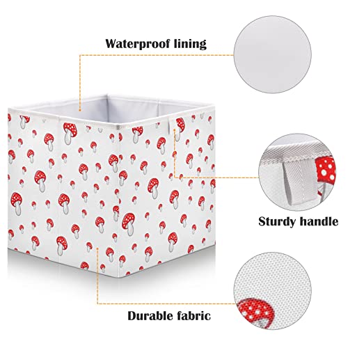 susiyo Mushroom Pattern Fabric Storage Bin Organizer 11 inch Collapsible Storage Cube for Shelf Closet