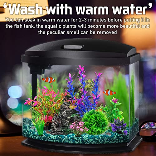 Ameliade Aquarium Decorations Fish Tank Artificial Plastic Plants & Cave Rock Decor Set, Goldfish Betta Fish Tank Accessories Small & Large Fish Bowl Decorations （8PCS