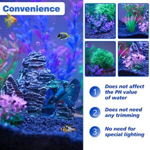 Ameliade Aquarium Decorations Fish Tank Artificial Plastic Plants & Cave Rock Decor Set, Goldfish Betta Fish Tank Accessories Small & Large Fish Bowl Decorations （8PCS