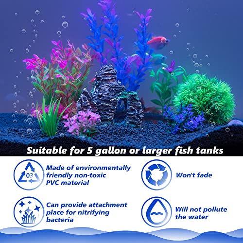 Ameliade Aquarium Decorations Fish Tank Artificial Plastic Plants & Cave Rock Decor Set, Goldfish Betta Fish Tank Accessories Small & Large Fish Bowl Decorations （8PCS