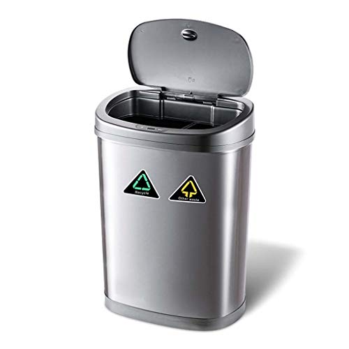 WXXGY Waste Bins,Trash Can 42L Separation Recycling Bin Stainless Steel Garbage Bin Powered by Batteries for Kitchen Living Room