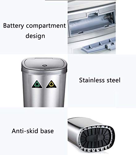 WXXGY Waste Bins,Trash Can 42L Separation Recycling Bin Stainless Steel Garbage Bin Powered by Batteries for Kitchen Living Room