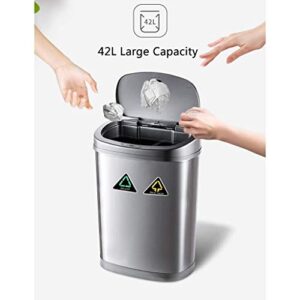 WXXGY Waste Bins,Trash Can 42L Separation Recycling Bin Stainless Steel Garbage Bin Powered by Batteries for Kitchen Living Room