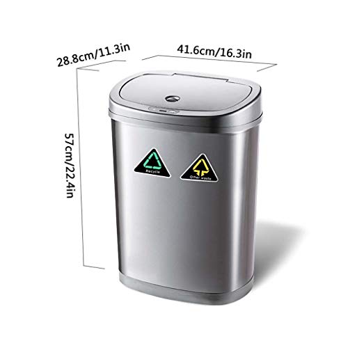 WXXGY Waste Bins,Trash Can 42L Separation Recycling Bin Stainless Steel Garbage Bin Powered by Batteries for Kitchen Living Room