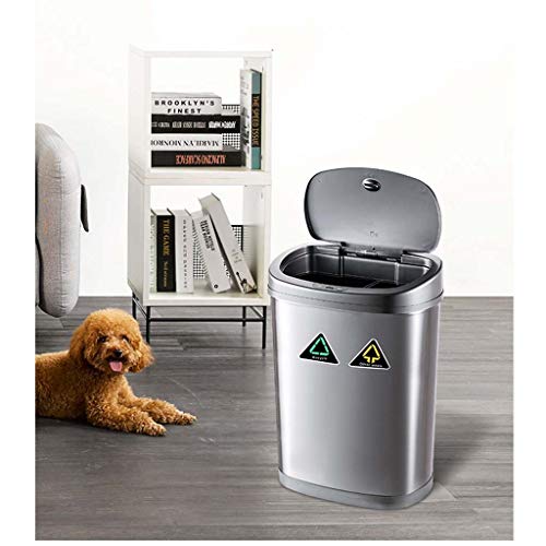 WXXGY Waste Bins,Trash Can 42L Separation Recycling Bin Stainless Steel Garbage Bin Powered by Batteries for Kitchen Living Room