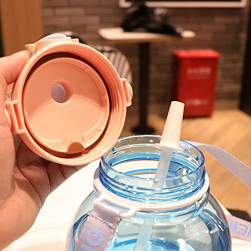 Meideli 48OZ Cute Water Bottles with Lid Straw and Strap, Clear Large Capacity Creative Summer Aesthetic Water Bottles for Girls Boys Blue