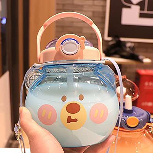 Meideli 48OZ Cute Water Bottles with Lid Straw and Strap, Clear Large Capacity Creative Summer Aesthetic Water Bottles for Girls Boys Blue