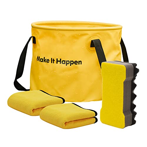 HOTO Car Wash Kit, Car Cleaning Kit, Car Detailing Set, 20L Outdoor Foldable Bucket, Wavy Double-Sided Sponge, 2 Pcs High-Density Cloth, High Capacity, Suitable for Small and Medium Vehicles