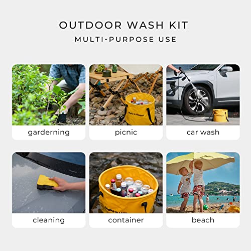 HOTO Car Wash Kit, Car Cleaning Kit, Car Detailing Set, 20L Outdoor Foldable Bucket, Wavy Double-Sided Sponge, 2 Pcs High-Density Cloth, High Capacity, Suitable for Small and Medium Vehicles