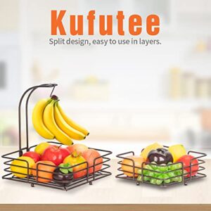 Kufutee 2 Tier Countertop Fruit Basket,Vegetables Bowl Storage With Banana Hanger,Bronze