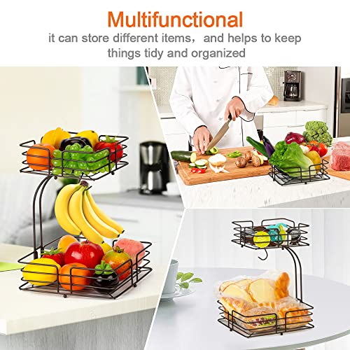 Kufutee 2 Tier Countertop Fruit Basket,Vegetables Bowl Storage With Banana Hanger,Bronze