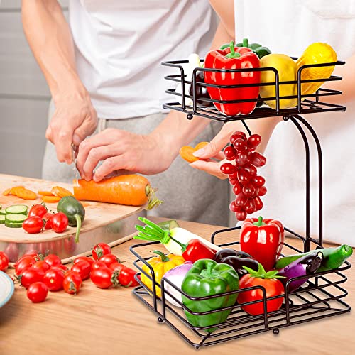 Kufutee 2 Tier Countertop Fruit Basket,Vegetables Bowl Storage With Banana Hanger,Bronze