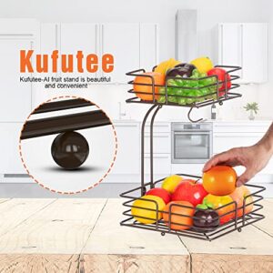 Kufutee 2 Tier Countertop Fruit Basket,Vegetables Bowl Storage With Banana Hanger,Bronze