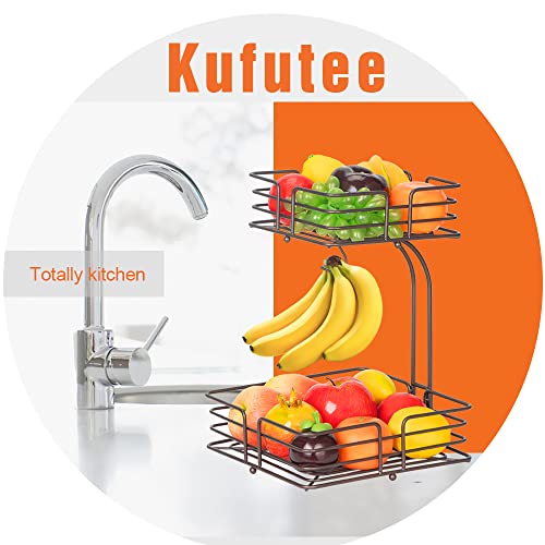 Kufutee 2 Tier Countertop Fruit Basket,Vegetables Bowl Storage With Banana Hanger,Bronze