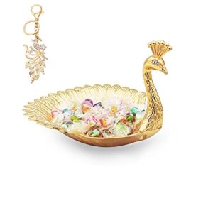 dinlian s creative gold peacock candy dish fruit bowl,decorative bowl for keys and wallet,key holder bowl for entryway table,jewelry and sundries storage dish for home decoration